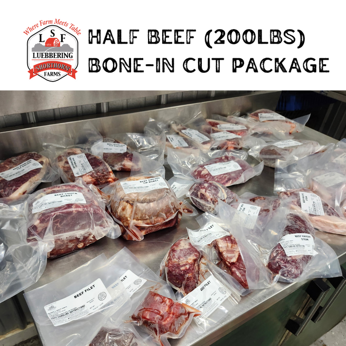 Half Beef (200lbs) Bone-In Cut Package – Luebbering Shorthorn Farms